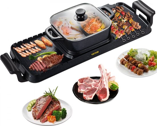 Gourmetstel - 2in1 - Electrische BBQ - Elektrische Grill - Hot Pot - Anti aanbak -... | bol