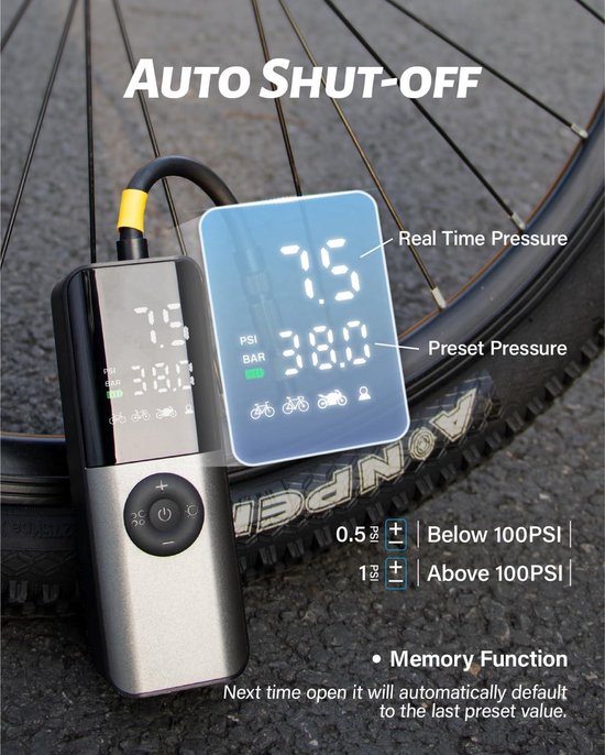 Fietspomp Elektrische Minipomp 150 psi Digitaal Drukmeter Oplaadbaar ...