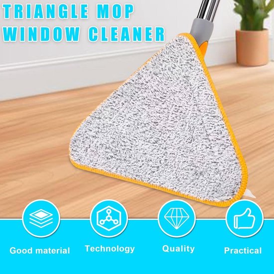 Verstelbare reinigingsmop 200 cm handgreep - draaibare driehoekige mop ...