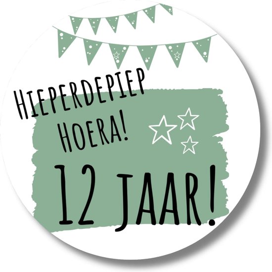 Stickers Trakteren 12 Jaar Verjaardag | Groen | Traktatiestickers ...