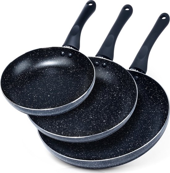 Koekenpan Set Graniet BLACK LINE 20 / 24 / 28 cm 3 stuks - Koekenpannen ...