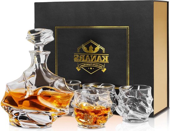 Whiskey Karaf Kristallen Whisky Decanter 750 ml met 4 Glazen 320 ml ...