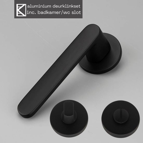 Deurklink Op Rond Rozet met Badkamer/WC-Slot - Mat Zwart - Deurkruk - Deurbeslag Set -... | bol