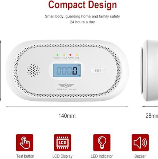 Equivera Koolmonoxidemelder - Koolstofmonoxidemelder - Koolmonoxide ...