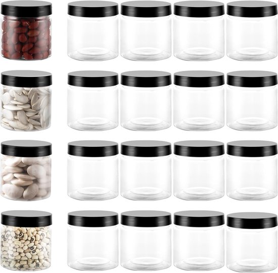 Nordivar ® Transparante Bewaarpotten Set van 20 met Zwarte Deksel - 180 ...