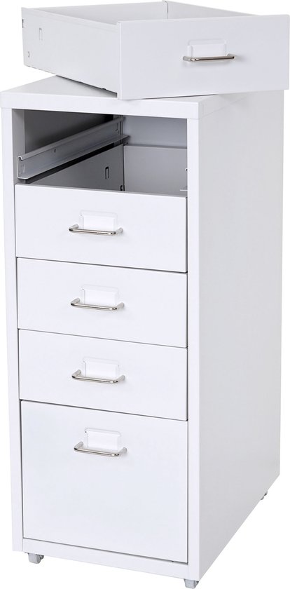 Trolley kast Boston T851, stalen ladekast, 69x28x41cm 5 laden ~ wit | bol