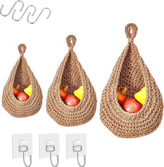 Paniers à fruits et légumes suspendus - Set de 3 - Décoratifs et ...