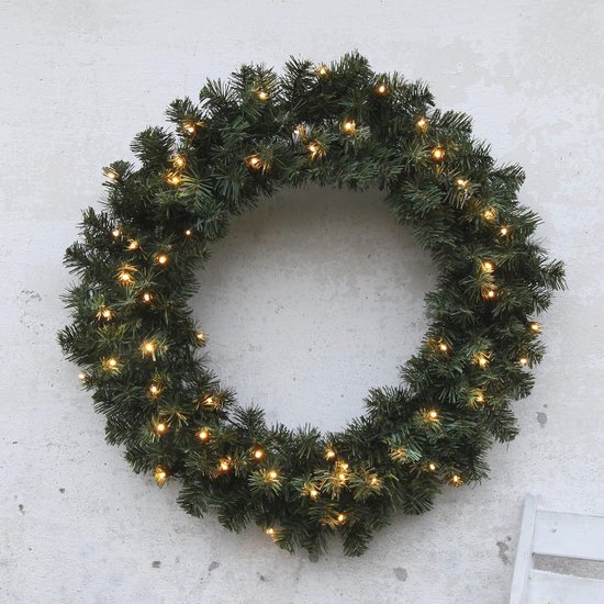 Verlichte kerstkrans 70 cm met LED verlichting - Decoratieve deurkrans voor Kerstmis | bol