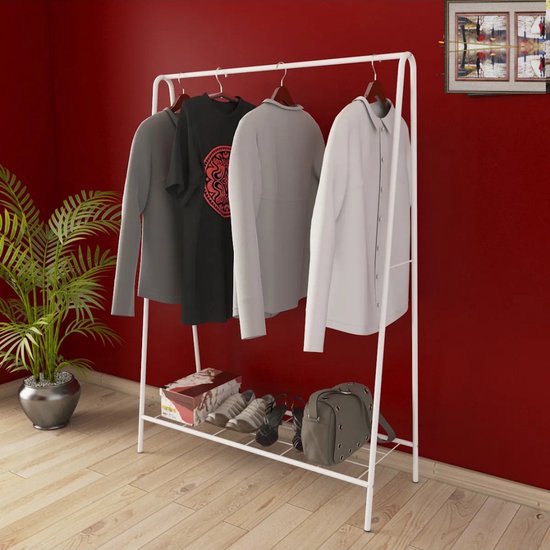 Design Kledingrek - Metaal - 150x40x104 CM - Wit - Opbergruimte Voor ...