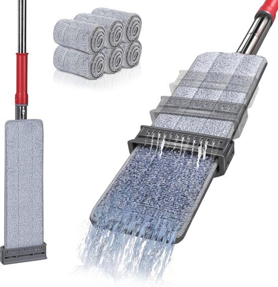 2-in-1 Handvrije Dweil met 360° Draaiende Knijpfunctie - Zelfwringende ...