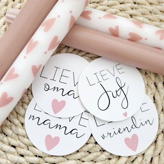 Cadeau Juf | 2 Dinerkaarsen Roze met Hartjes | Cadeaukaartje | Bedanken ...