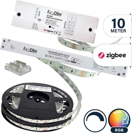 Led strip 10 meter RGB Zigbee - SMD - 24V - Complete set - Afknipbaar ...