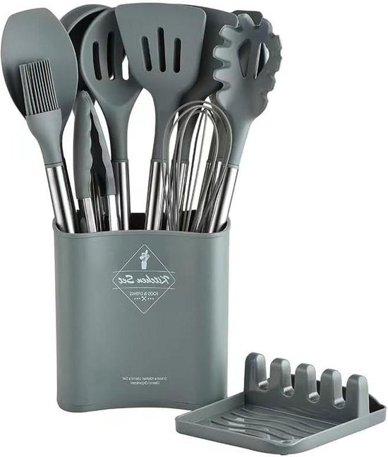 13-Piece Kitchen Utensil Set - Heat Resistant Silicone - Stainless ...