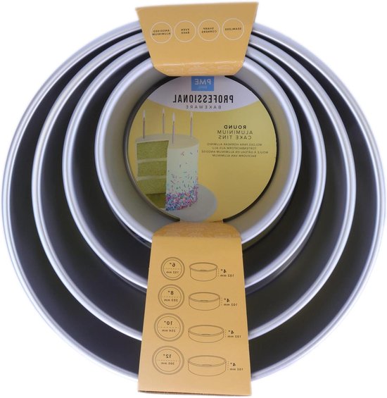 Cake Pans - Set van 4 Ronde 6 8 10 12-Inch x 4-Inch Diep - Zilver | bol