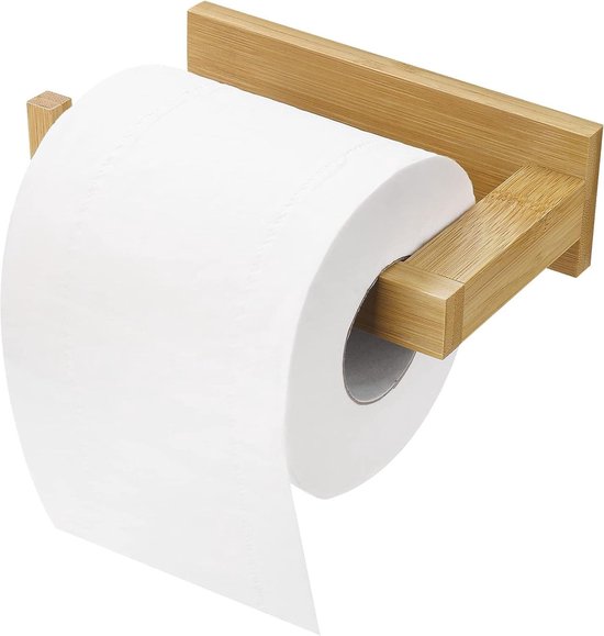 WC Rolhouder bamboe zonder boren - hout zelfklevend - handdoekhouder ...