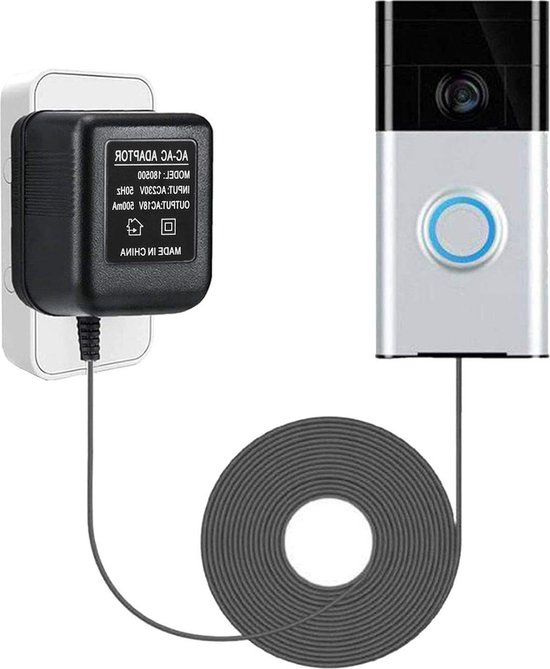 Deurbel Adapter 18V 500mA - Deurbeltransformator met 10m Kabel ...