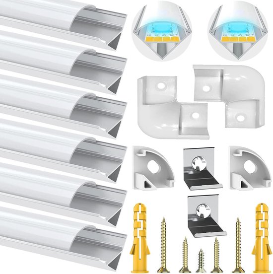 LED Aluminium Profiel 1 m - 6 Stuks LED Kanaal met Melkwitte Afdekking ...