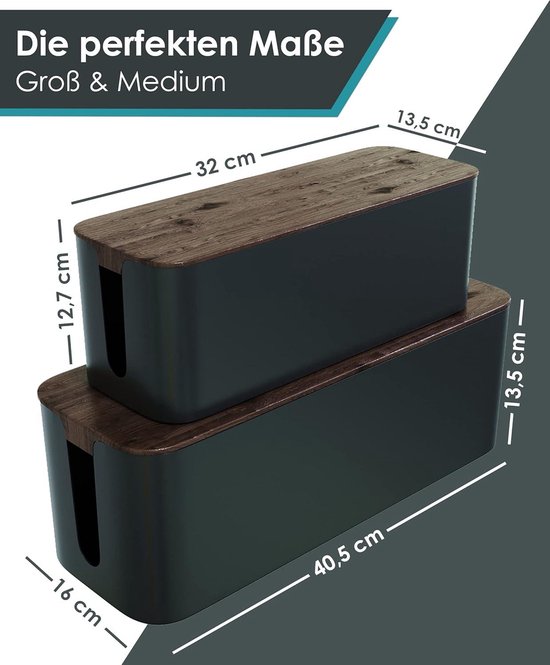 Kabeldozen Set van ABS Kunststof met Houten Deksel en Rubberen Voetjes ...