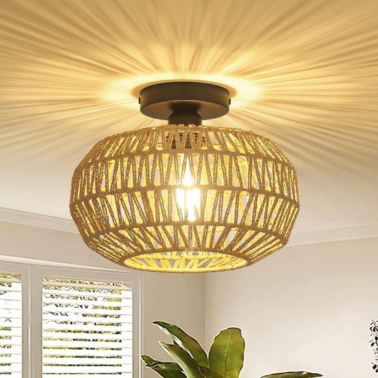 Vintage Boho Rotan Plafondlamp - Rustieke Hanglamp voor Woonkamer en ...