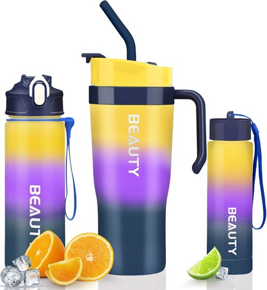 Waterfles 3 in 1- Motivatie waterfles- 12000 ml waterfles- 3 delige set ...