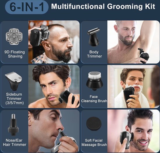 5-in-1 Elektrisch Scheerapparaat voor Kaal Hoofd - Professioneel 9D ...