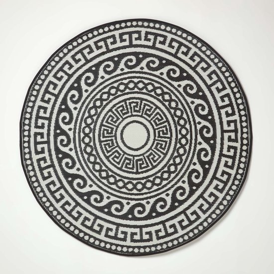 Homescapes Buitenkleed Rond Vloerkleed – ⌀180cm – Buitentapijt – Zwart ...