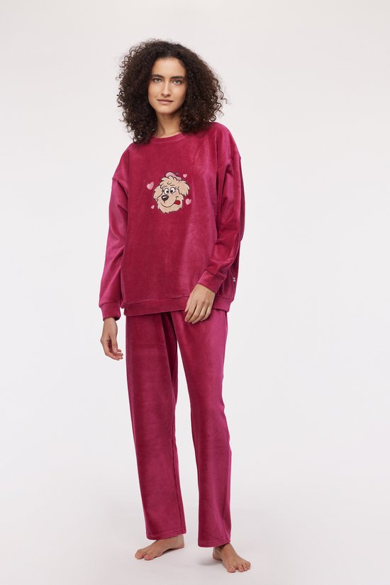 Pyjama Meisjes Woody Vlindermouw Labradoodle - Framboos maat 116 | bol