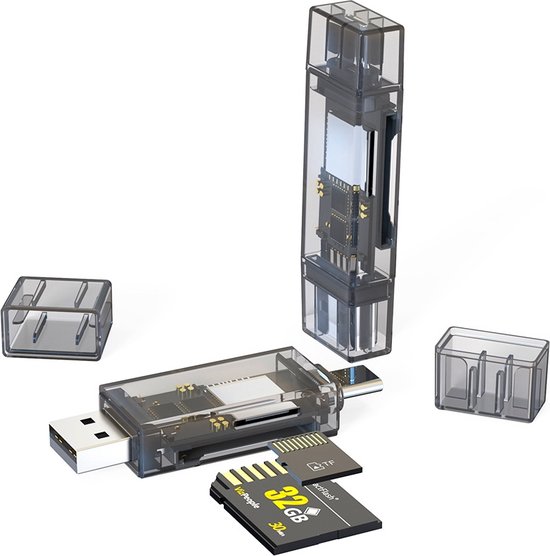Compacte SD en Micro SD (tf) kaartlezer adapter naar USB en USB-C - SD ...