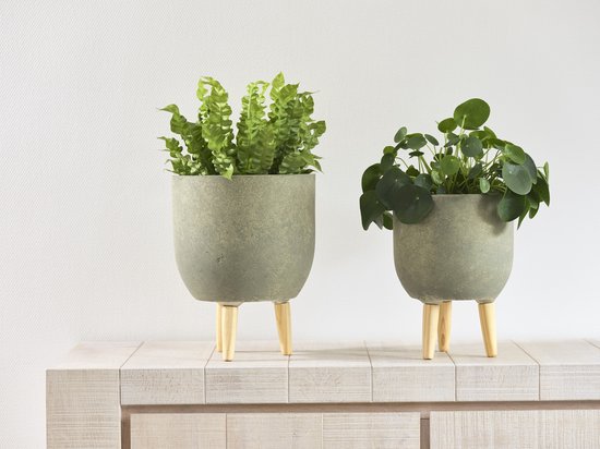 TS Collection - Bloempot Ruth - Set van 2 - Fiberclay - Lichtgrijs | bol