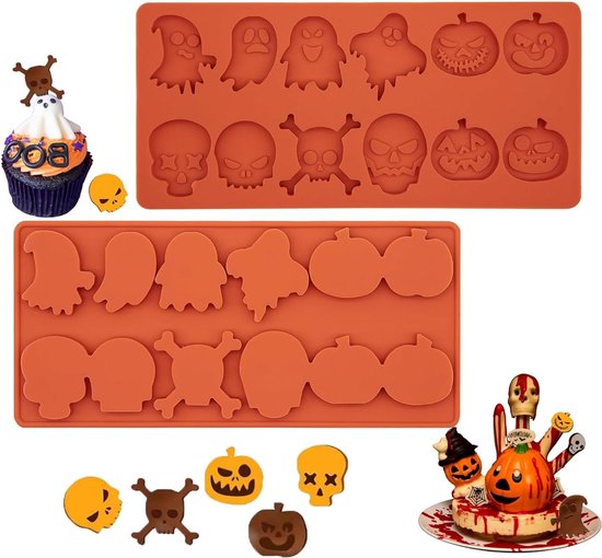 Chocolade vorm siliconen - Gietvorm Halloween 12-holte spook pompoen ...