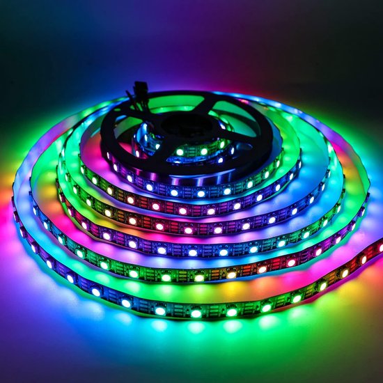 5V - LED Strip Light - 5m, 300 RGB LEDs - Flexibel, IP30, Zwart PCB ...