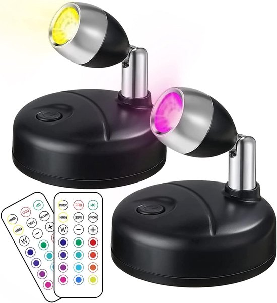 Mini RGB Batterij Spotlights Indoor - Draadloze LED Spot Lights - 13 ...
