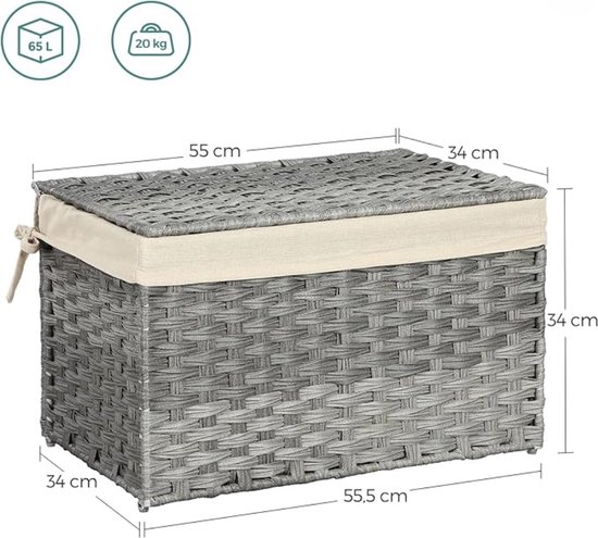 Wasmand - Wasemmer - Wassorteerder - 65L - Rechthoekig - Grijs | bol