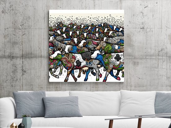 Doodle koeien schilderij | Gekrabbelde koeien: een levendig en kunstig ...