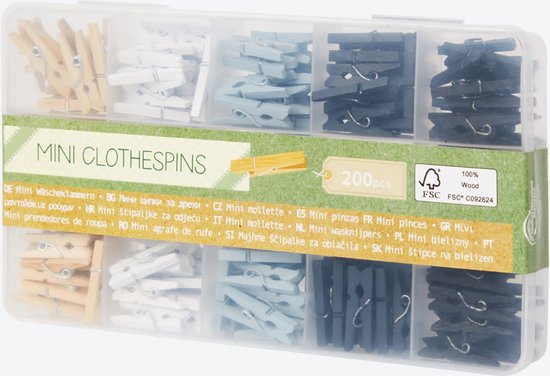 200 Houten Mini Wasknijpers in opbergdoos donkere kleuren - Mini ...