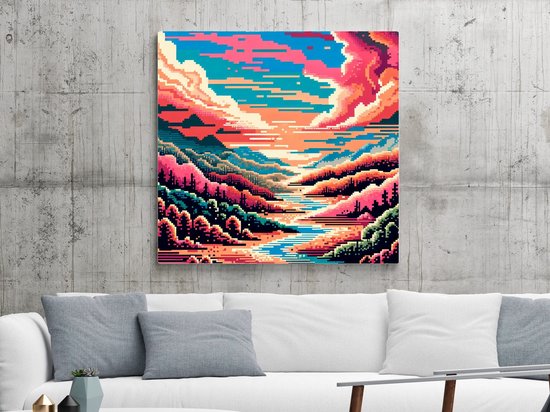 Pixel art landschap schilderij | Pixelige panorama: een kunstzinnig ...