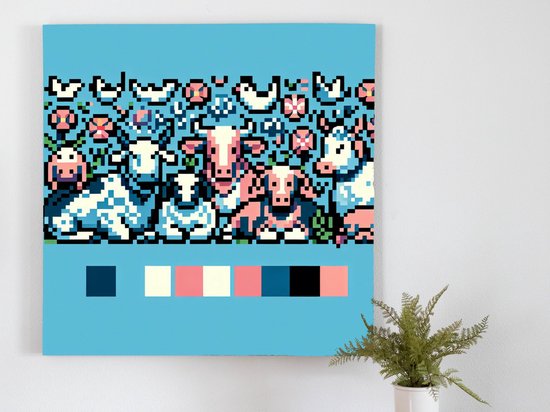 Pixel art vee schilderij | Pixelfarm: Een kleurrijke ode aan de ...