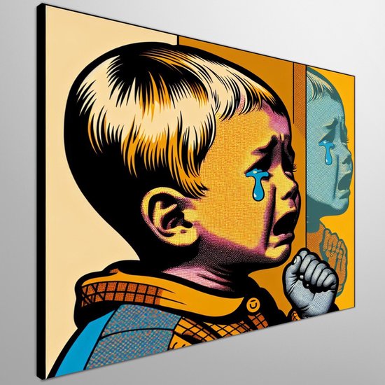 Pop art huilend kind schilderij | Tranen van kleurrijk verdriet: een ...