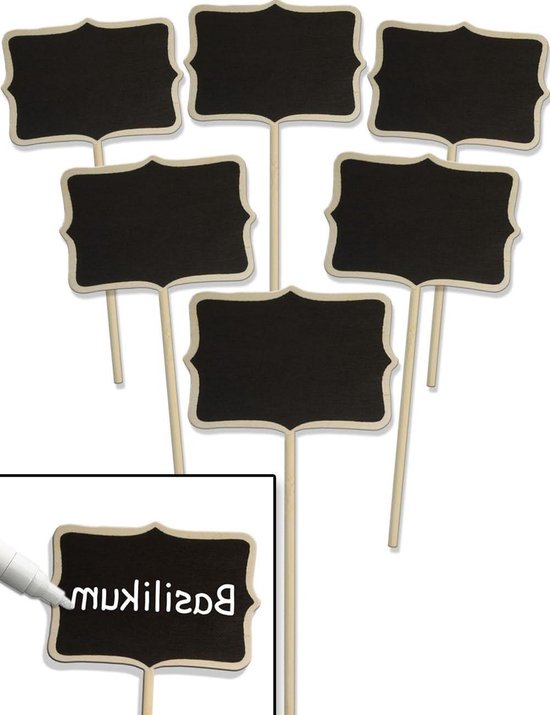 6X classic wooden plant signs - flower bed, balcony, herb garden ...