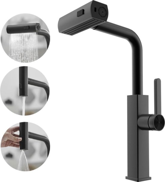 Beärsk ® -Keukenkraan met Uittrekbare Uitloop - Keuken Kraan Zwart - 360 Graden... | bol