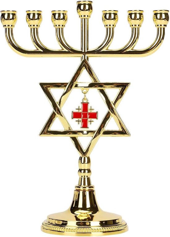 Gouden Menorah Kaarsenhouder met Davidster - Joodse Decoratie - 17 cm ...