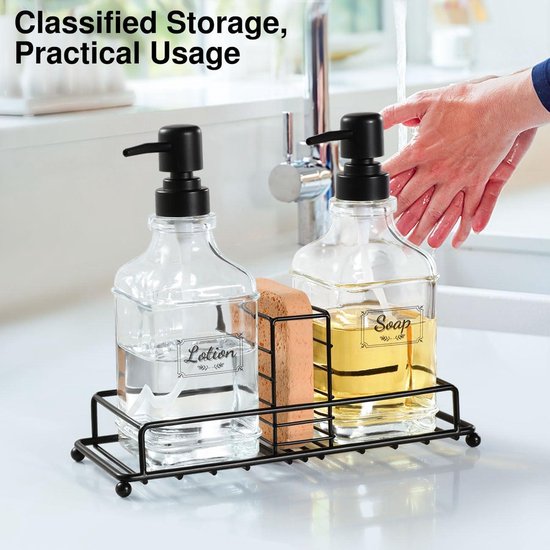 2-Pack Thick Glass Hand Dispensers with Stand and Durable Iron Holder ...