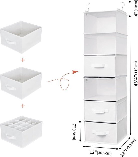 Hanging Organizer 6 Compartments Wardrobe Organizer with Side Pockets ...