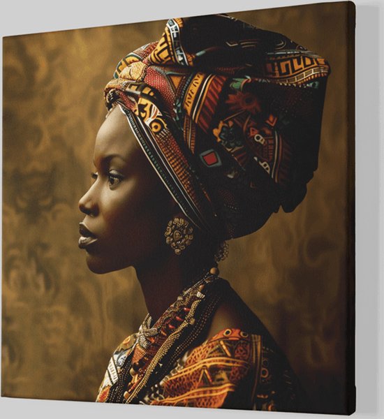 Vierkant Canvas Schilderij - Afrikaanse Vrouw - 100x100x2 cm | bol