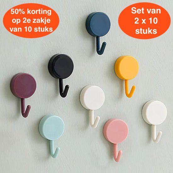 20 Stuks Zelfklevende Haakjes - Set van 2 x 10 Haakjes - Sterk en ...