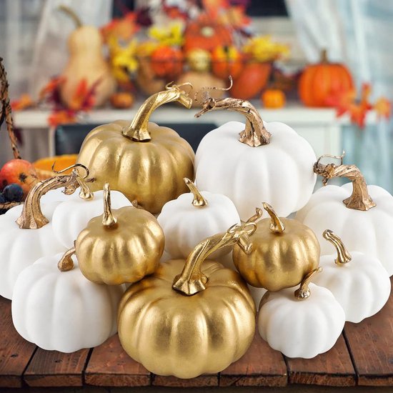 Benjia 16Pcs Pompoen Herfst Decoratie, Decoratieve Grote Kleine Outdoor ...