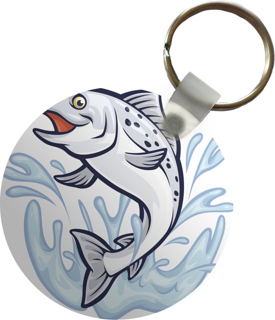Sleutelhanger - Illustratie van een vis in het water - Plastic - Rond ...
