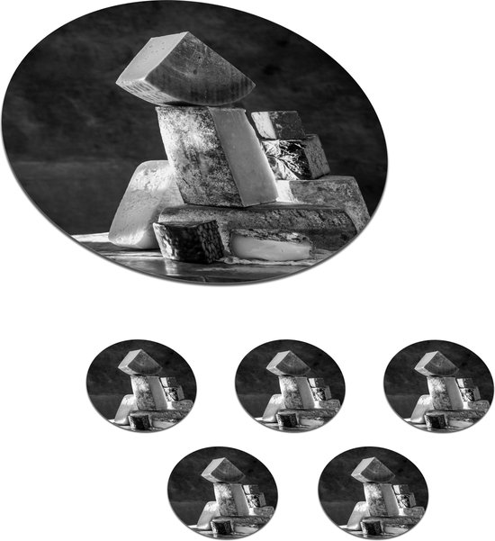 Onderzetters voor glazen - Rond - Stapel met kazen - zwart wit - 10x10 cm -... | bol.com