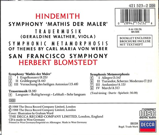 Hindemith: Mathis der Maler, etc / Blomstedt, SFSO, Herbert Blomstedt ...