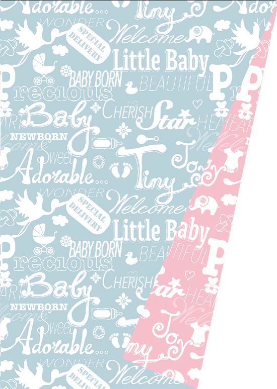 Papier cadeau bleu clair / rose K601449-1 - Largeur du rouleau de ...